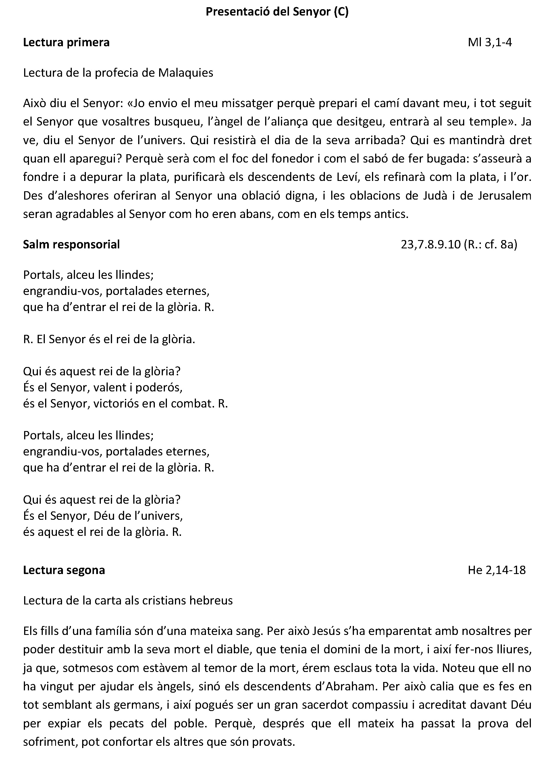 Lectures de la Presentació del Senyor C – 2 de febrer de 2025 ...